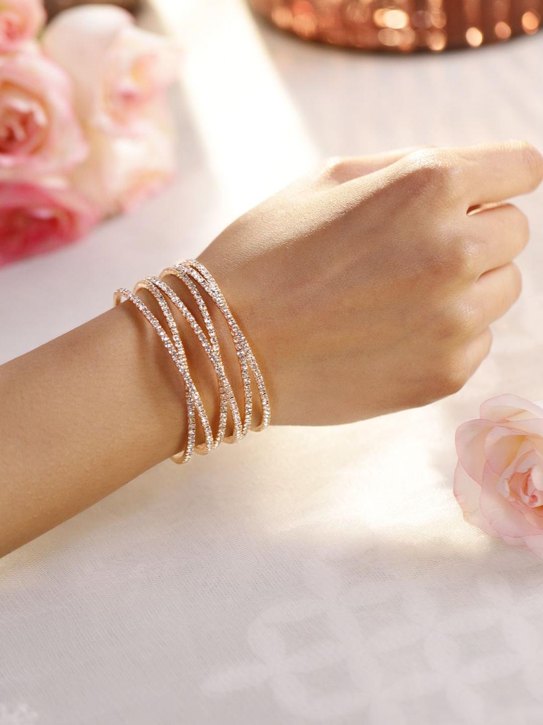 Buy Rubans Gold Plated Cubic Zirconia Stone Studded Cuff Bracelet ...