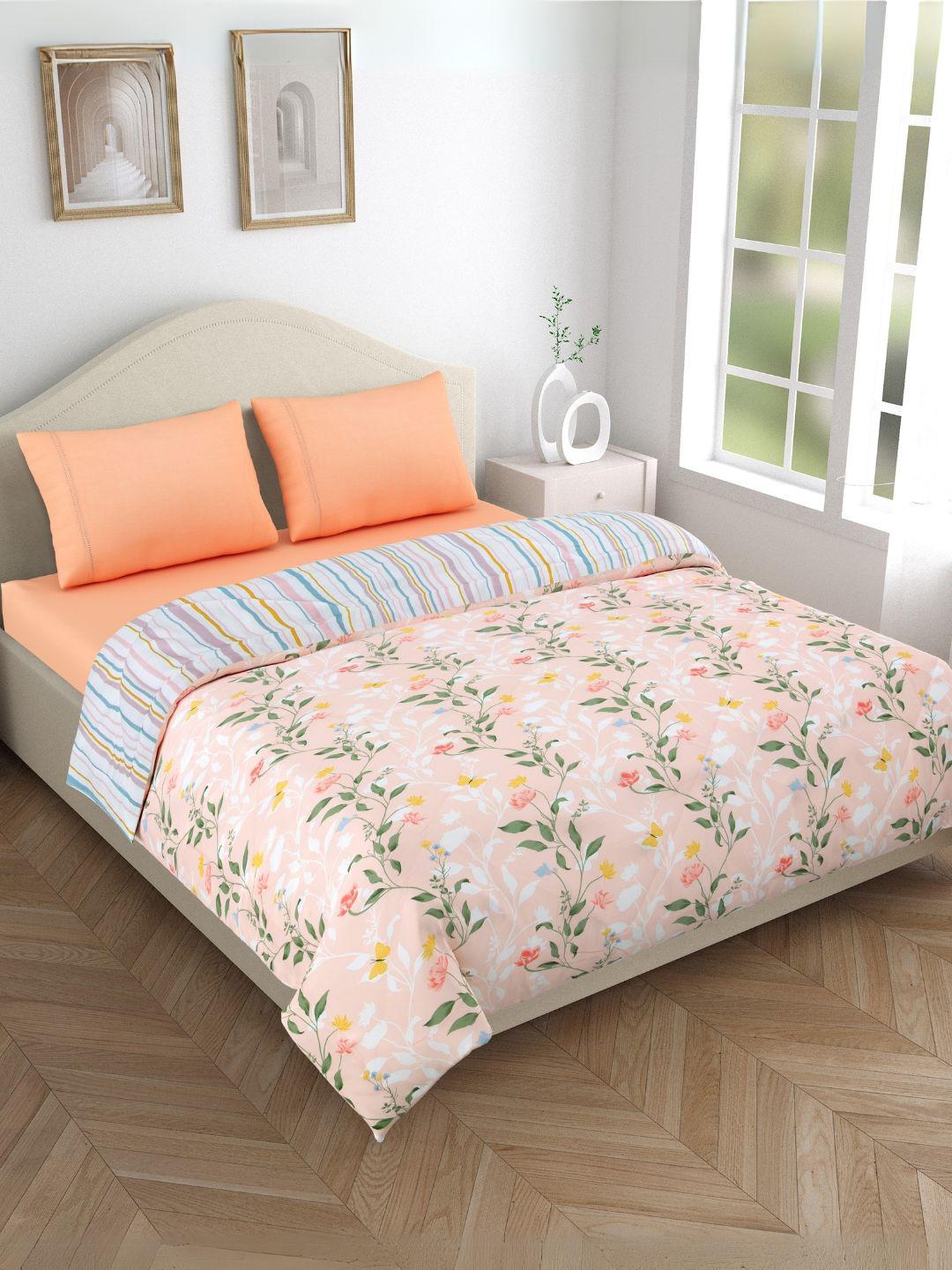 Buy Haus & Kinder Peach Coloured Floral Printed 150GSM AC Room Double ...