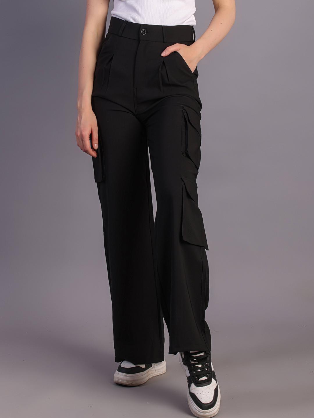 Buy HIGH BUY Women Relaxed Loose Fit High Rise Cargos Trousers ...