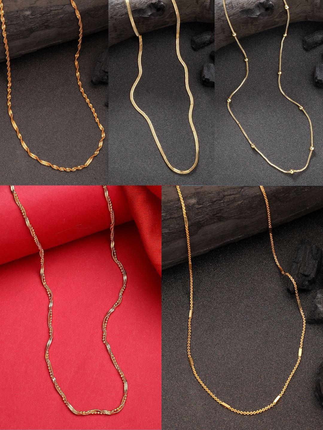 Buy NVR Women Set Of 5 Gold Plated Minimal Chain - Necklace And Chains ...