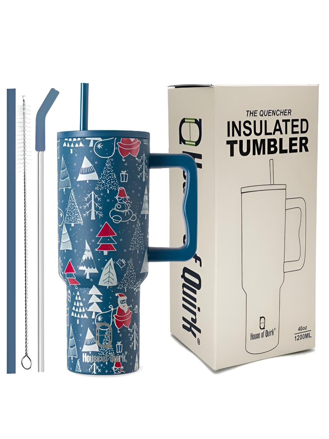 Buy HOUSE OF QUIRK Blue Printed Double Wall Vacuum Stainless Steel ...