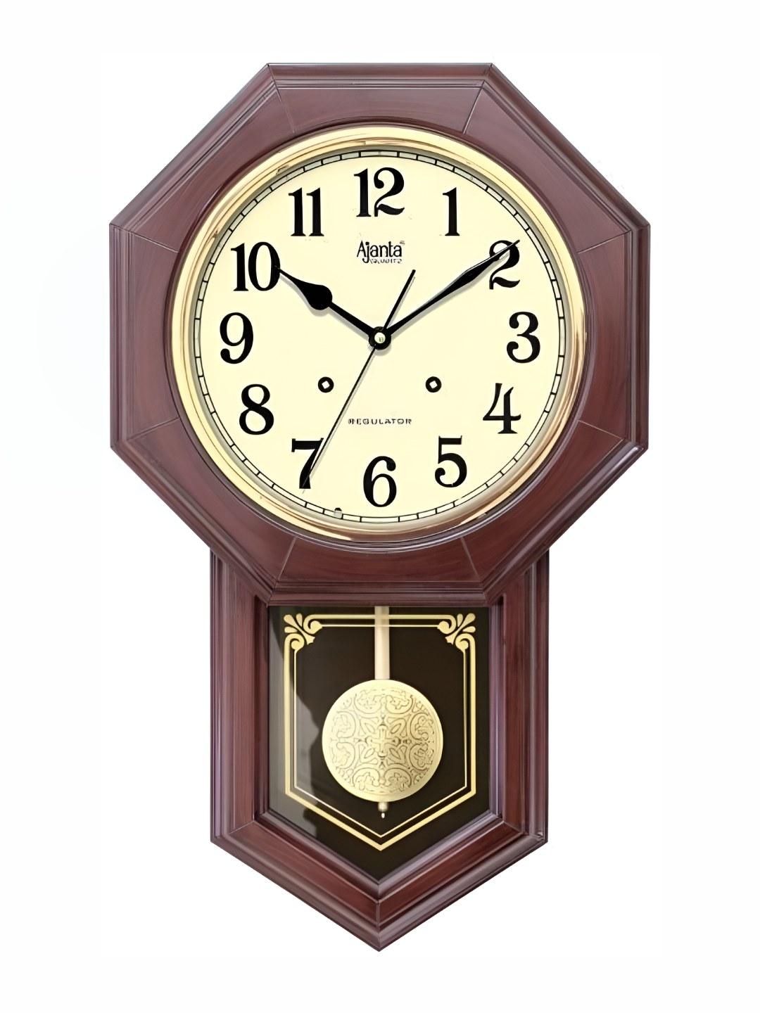 Buy Ajanta Brown And Yellow Printed Contemporary Analogue Wall Clock ...