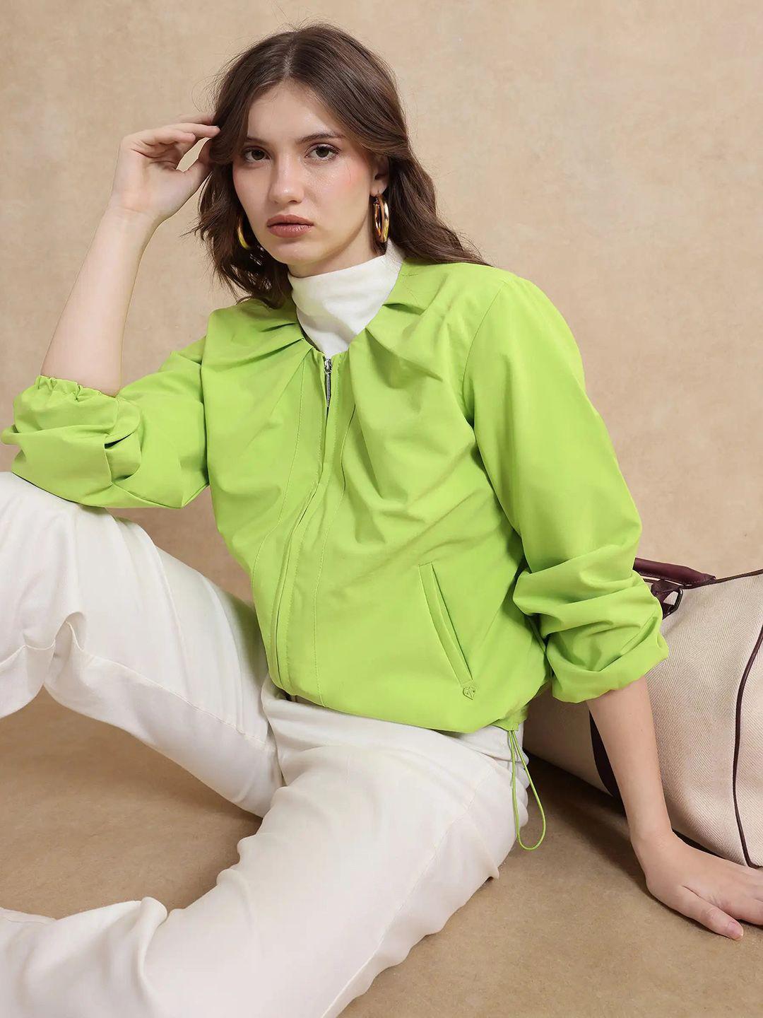 Buy RAREISM Women Collarless Solid Casual Bomber Jacket - Jackets for ...