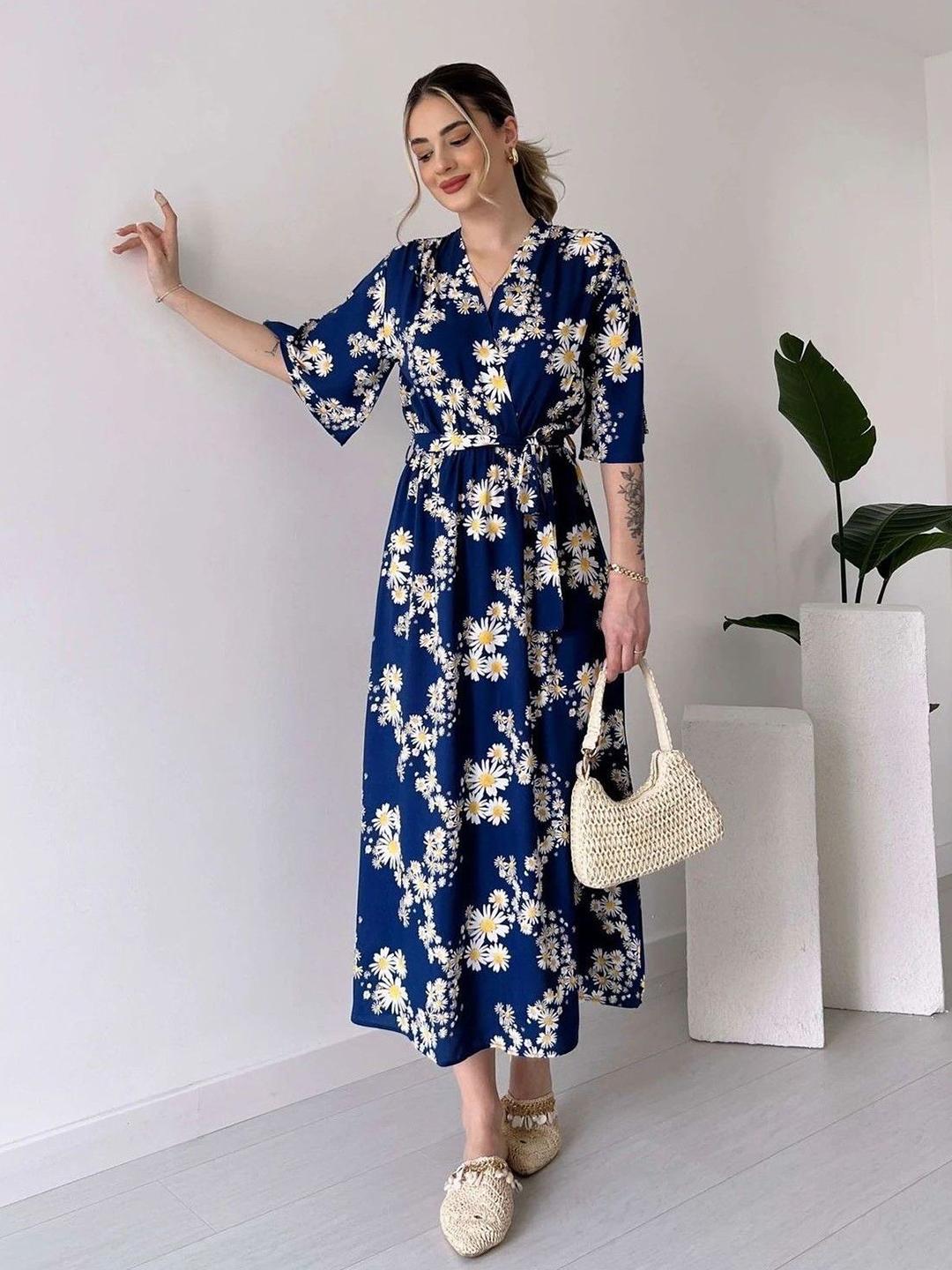 Buy MANOJAVA Women Cotton Floral Printed Wrap Midi Dress - Dresses for ...