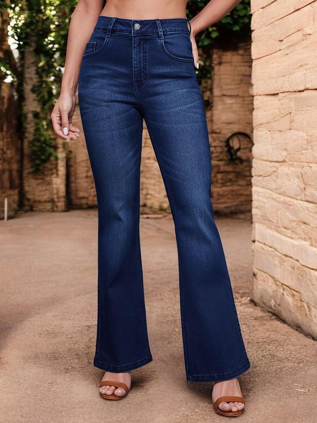 Buy Miss Chase Women Cotton Bootcut High Rise Light Fade Stretchable ...