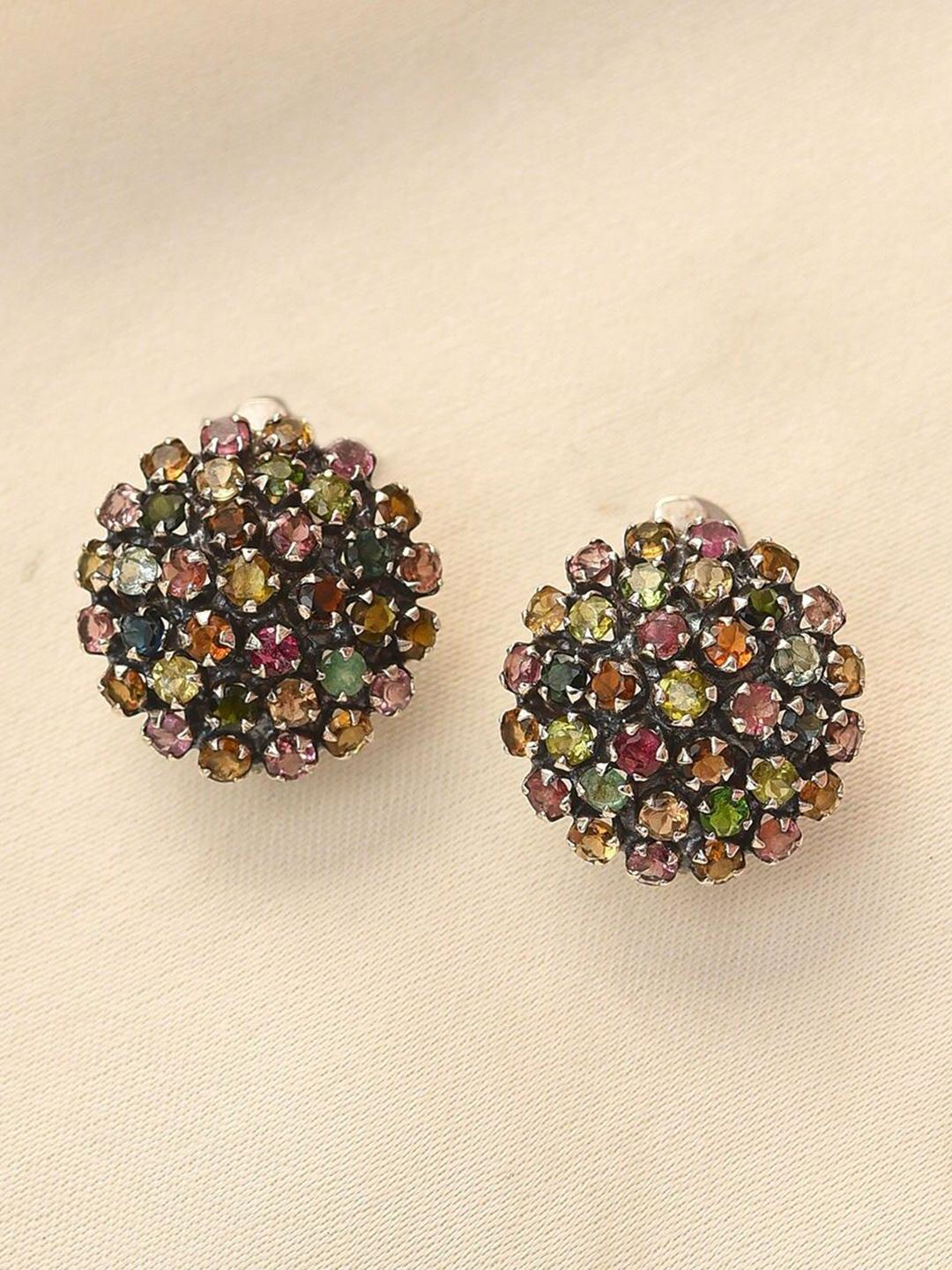Buy JAYPORE Gold Plated Tourmaline Stones Studded Circular Shaped Studs ...