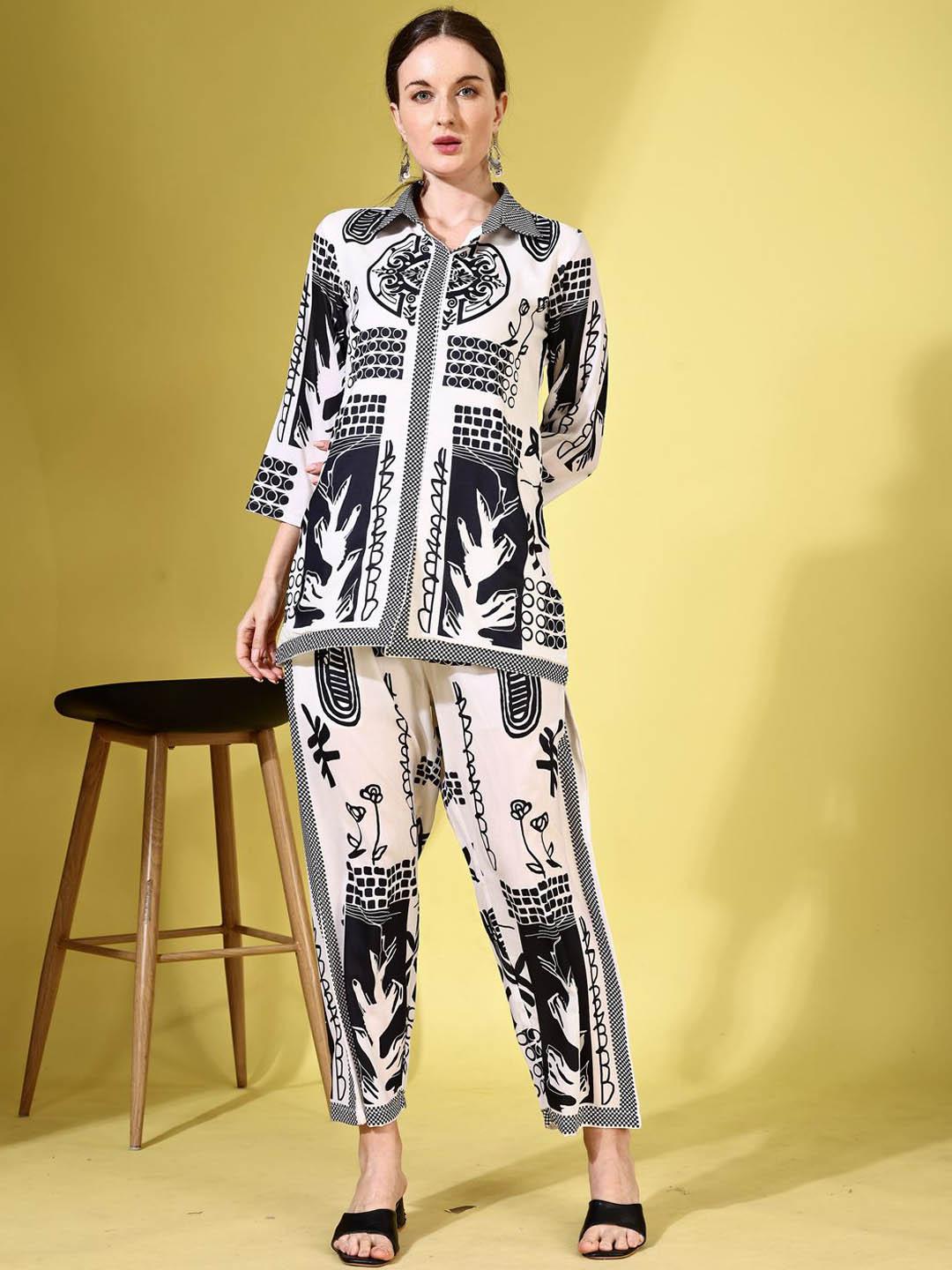Buy Tikhi Imli Printed Shirt Collar Tunic With Trouser - Co Ords for ...