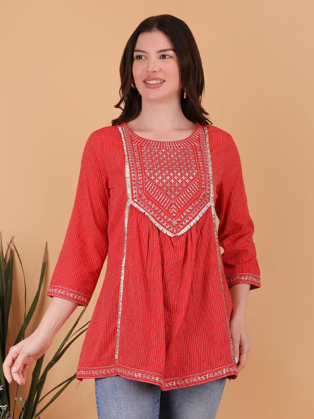 Buy ROYAL DESIGN Women Zari Sequin Embroidred Tunic - Tunics for Women ...