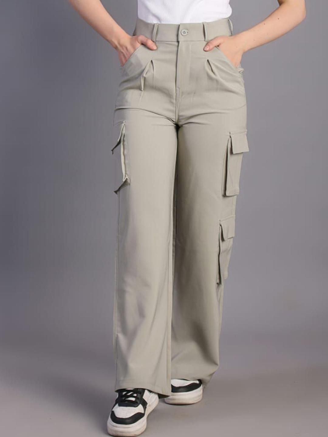 Buy HIGH BUY Women Relaxed Loose Fit High Rise Pleated Cargos ...
