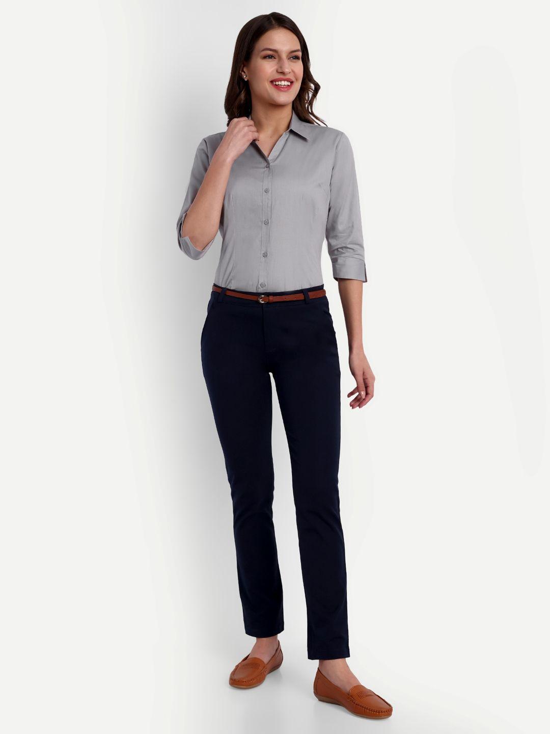 Buy Blue Ronin Women Standard Slim Fit Spread Collar Solid Cotton ...