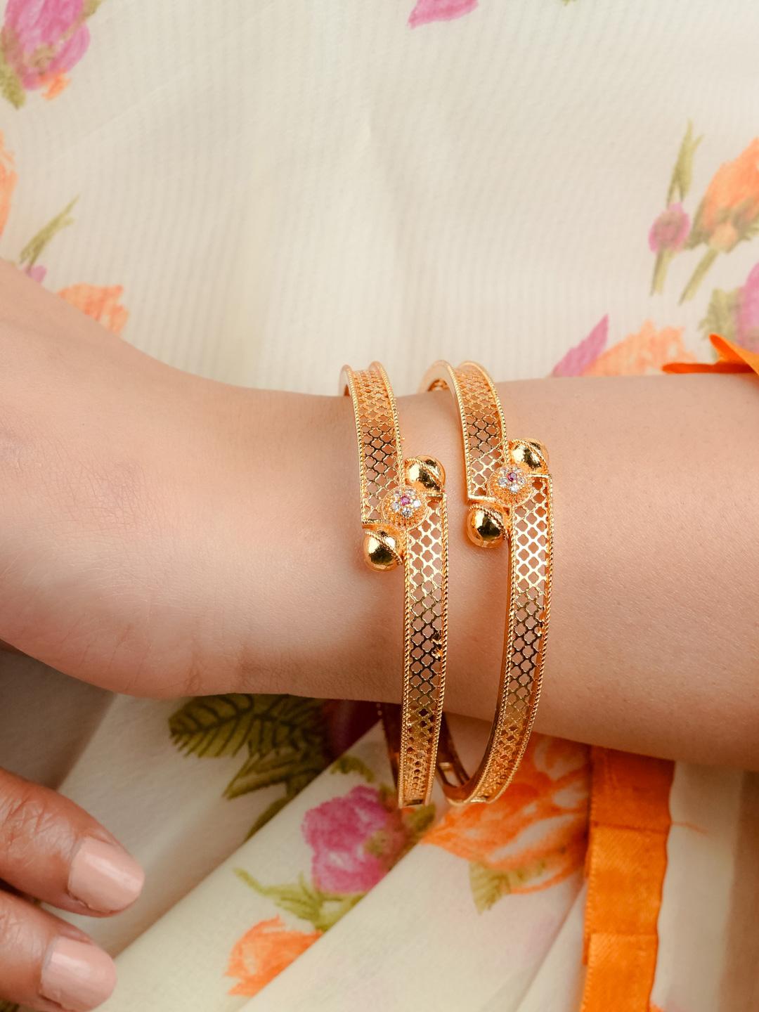 Buy Zeraki Jewels Priyanka Set Of 2 Gold Plated Stone Studded Bangles ...