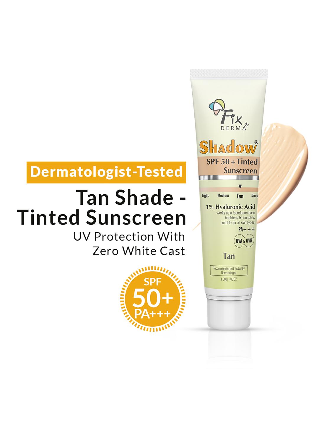 Buy FIXDERMA Shadow Tinted SPF 50 Sunscreen With Vitamin E 30g Tan ...