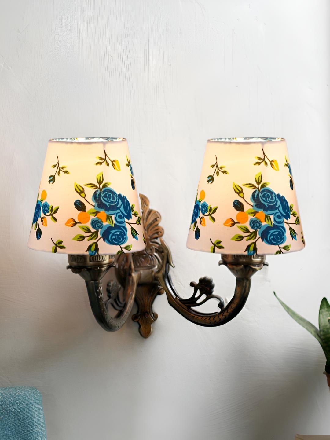 Buy Aura White & Blue Printed Metal Traditional Cylinder Shaped Wall ...