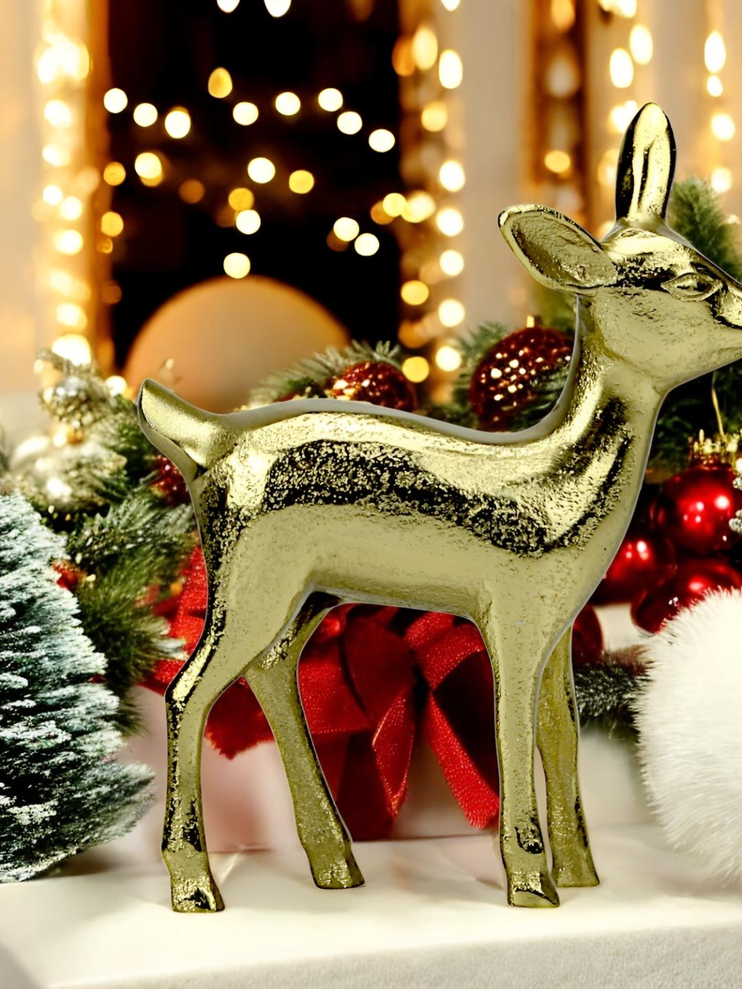 Buy Hind Decor Standing Deer Gold Metal Metallic Living Room Hand ...