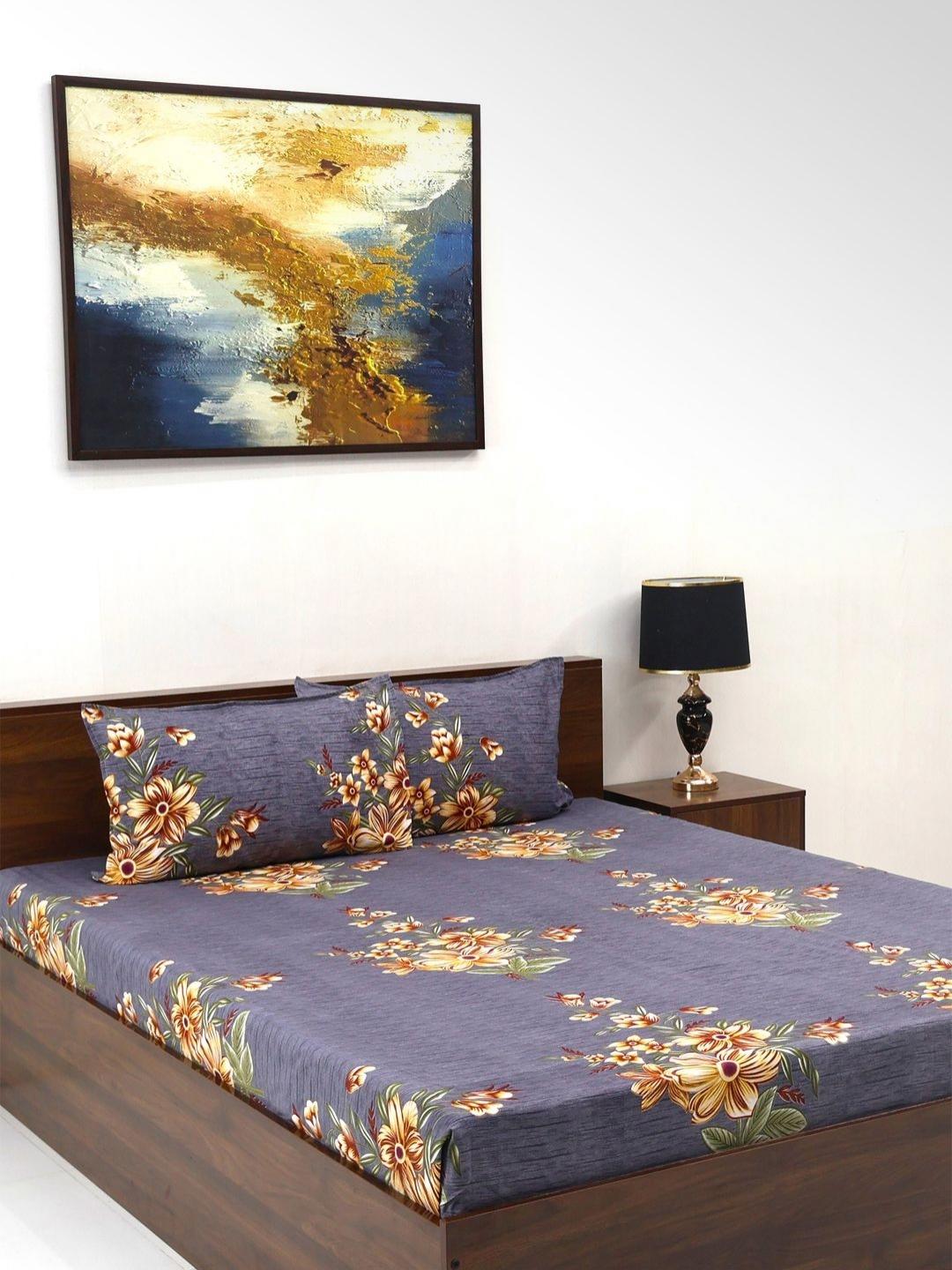 Buy Steve & Anderson Plush Grey Floral Microfiber 140 TC Queen Bedsheet ...