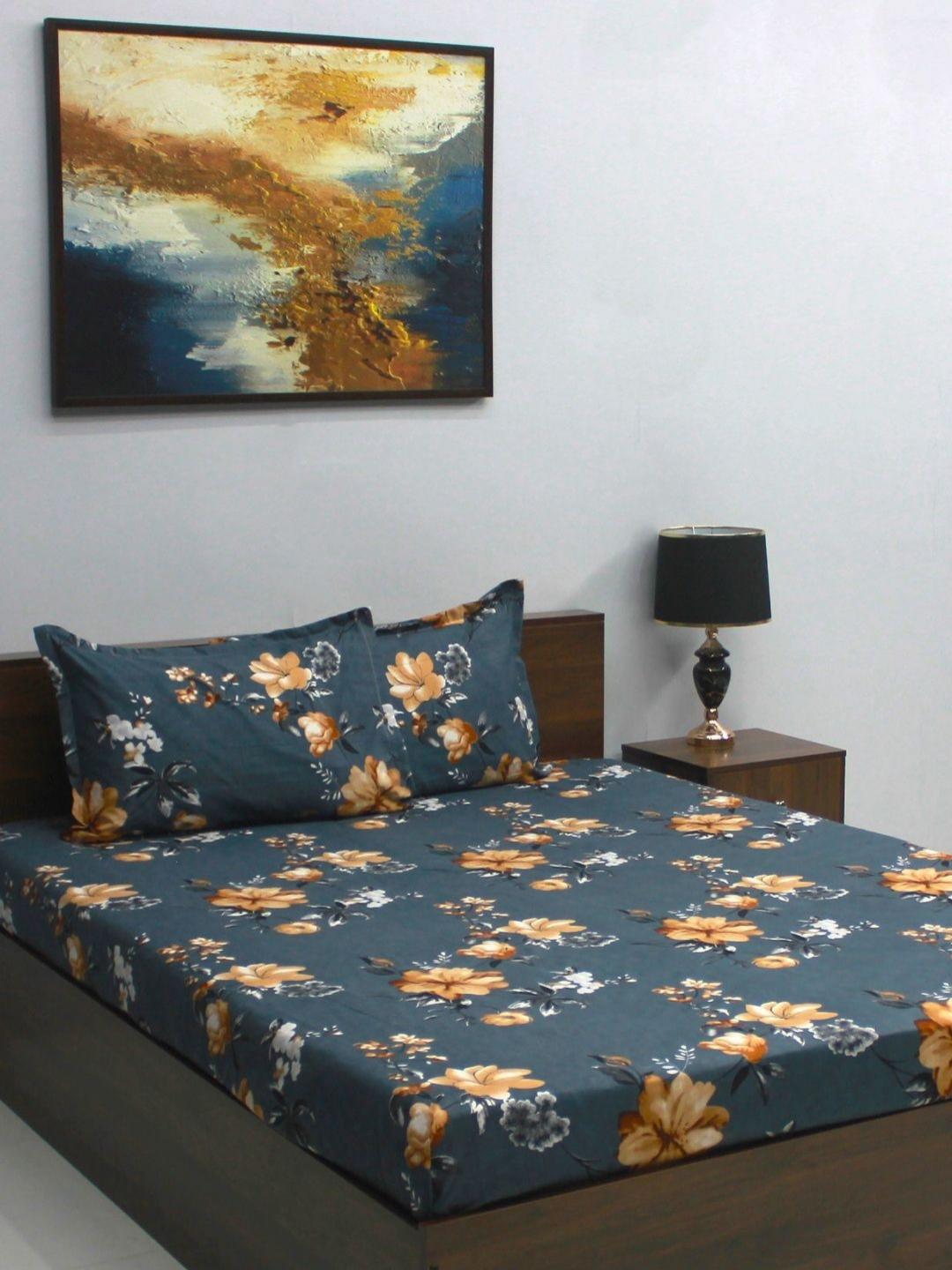 Buy Steve & Anderson Grey Floral Microfiber 140 TC Queen Bedsheet With ...