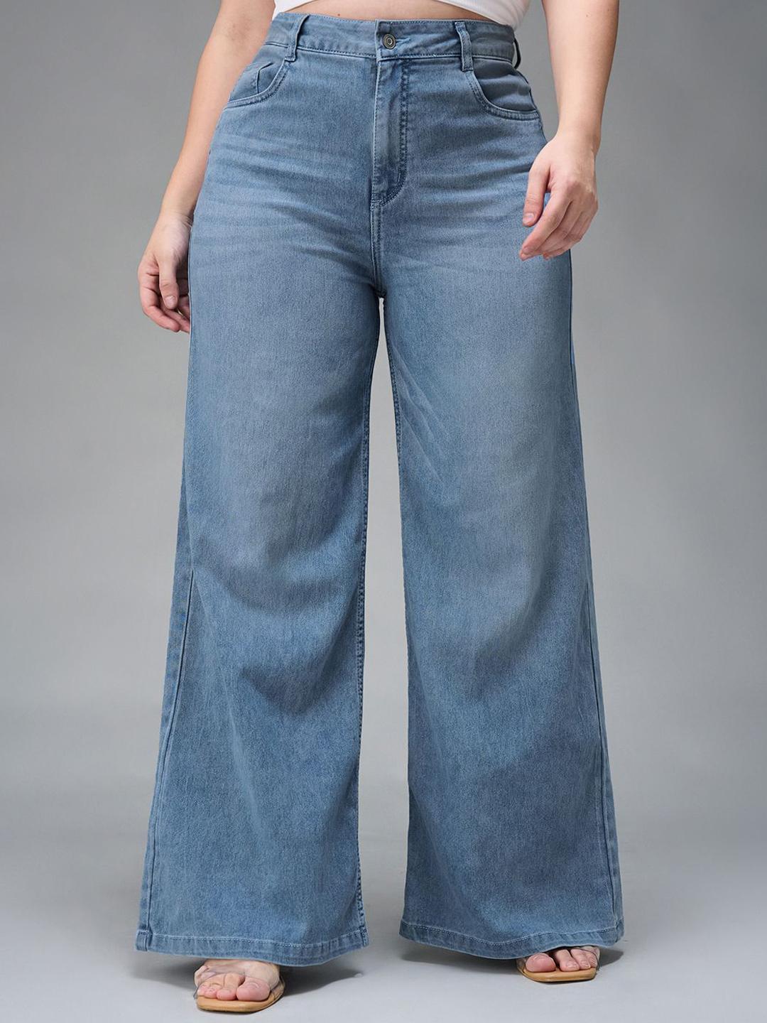 Buy Miss Chase A+ Plus Size Women Wide Leg High Rise Light Fade ...
