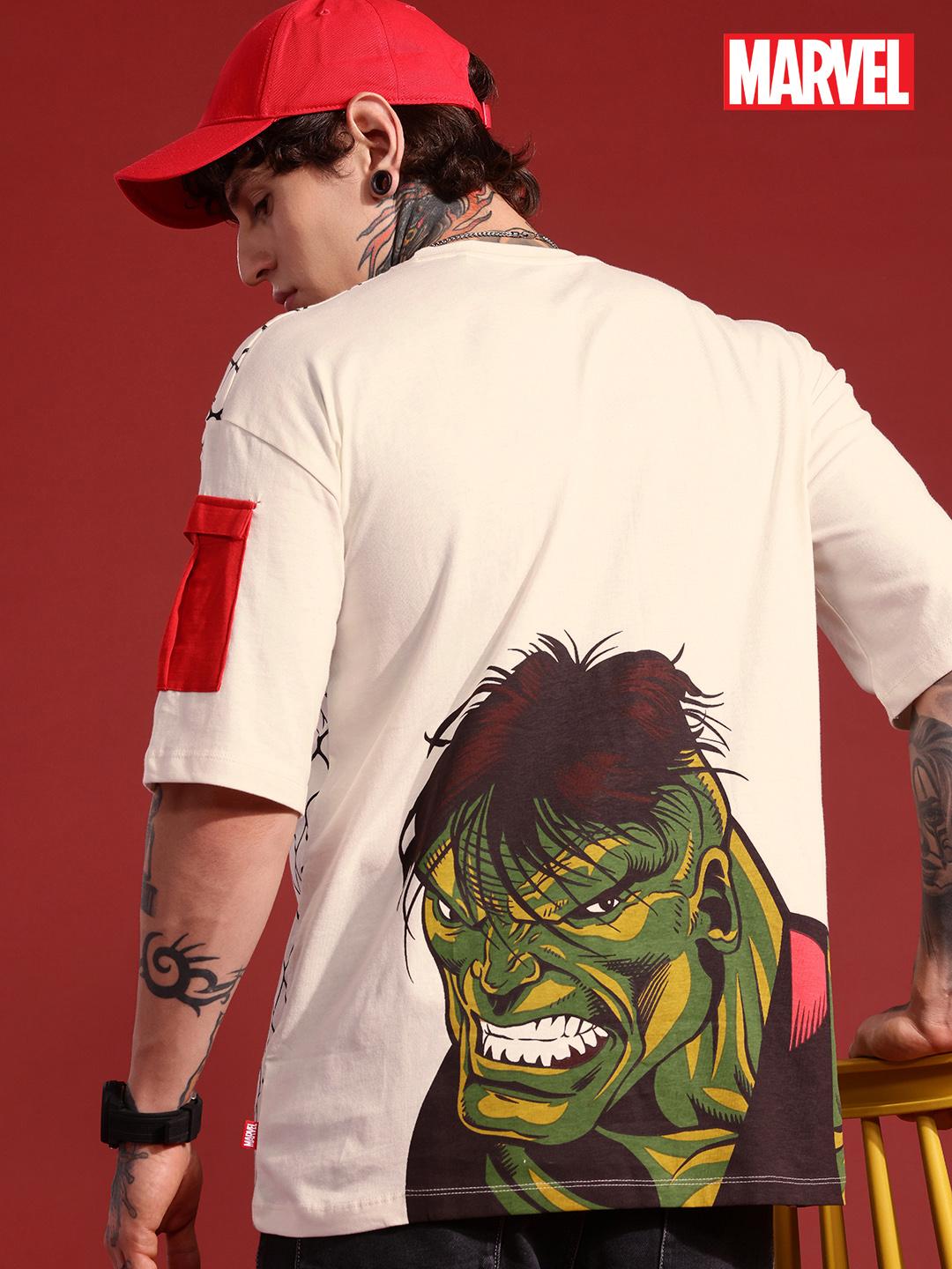 Buy MARVEL STREET Printed Oversized Drop Shoulder Sleeves Pure Cotton T ...