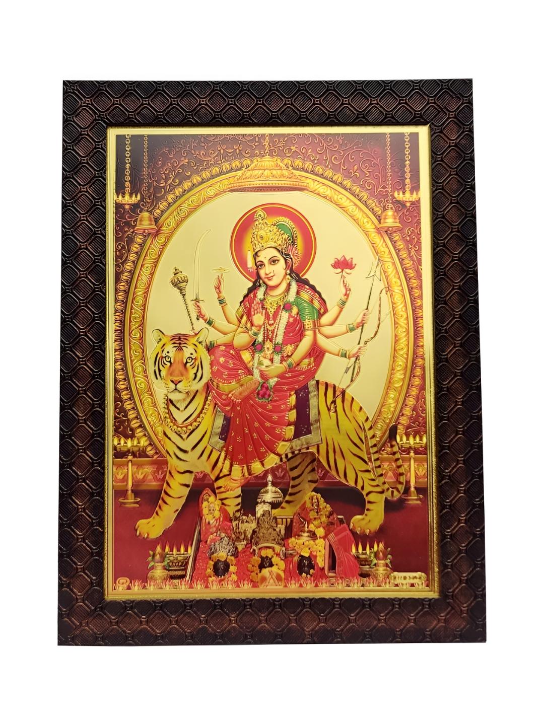Buy Hawai Red Gold Plated Maa Durga Sherawali Photo Frame - Photo ...