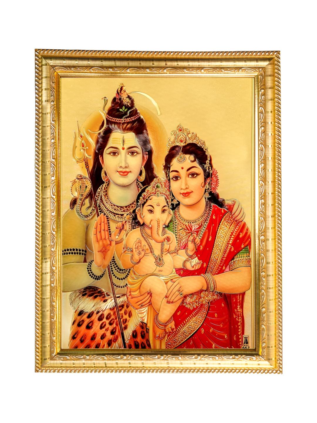 Buy Hawai Gold Toned Lord Shiva Shiv Parivar Wooden Wall Hanging Photo ...