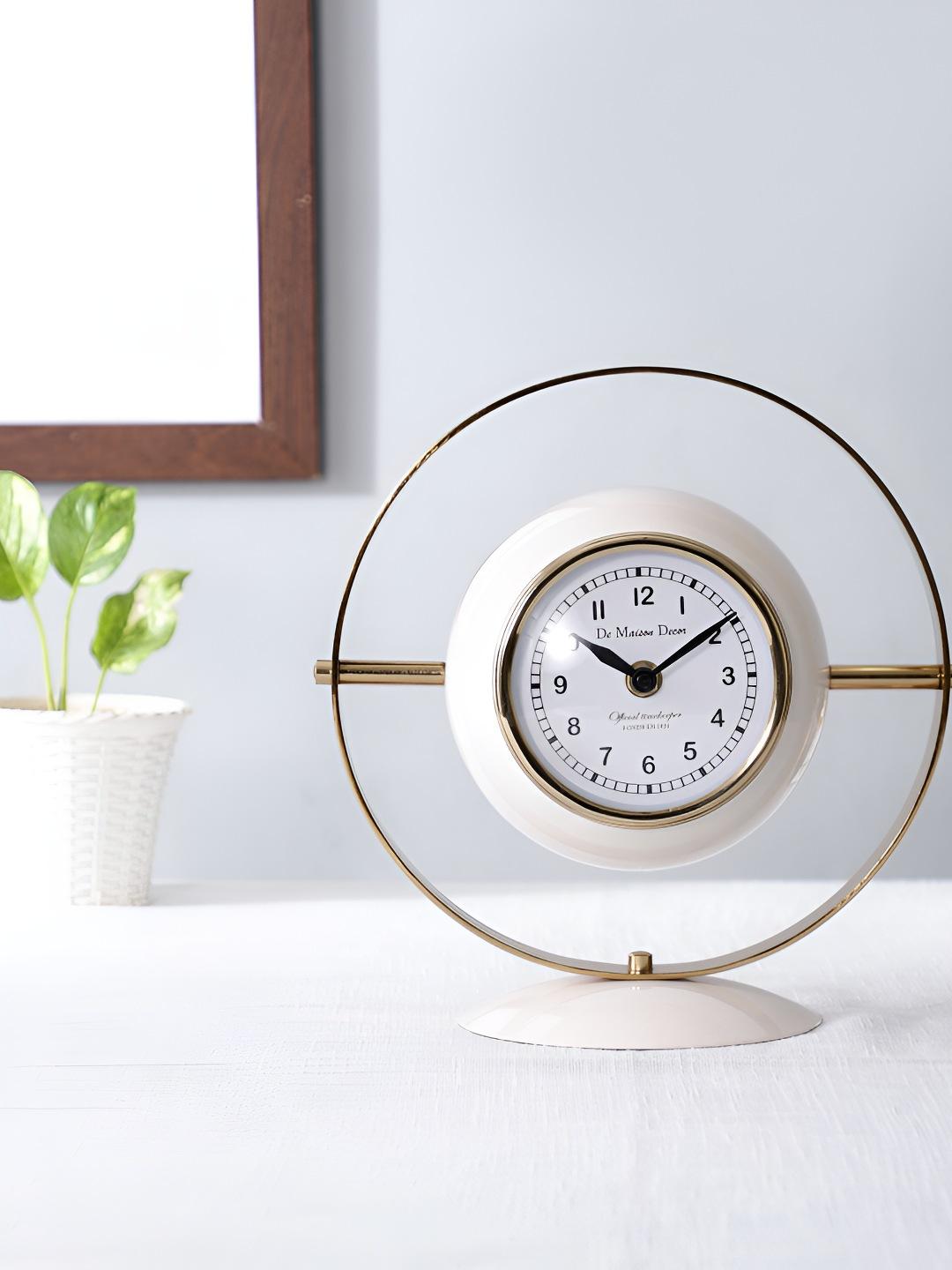 Buy Decor De Maison Halo White & Gold Toned Round Shaped Table Clock ...