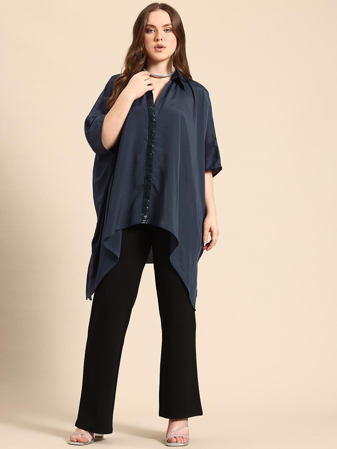 Buy Qurvii Women Comfort Kaftan Silk Party Top With Sequinned Detail ...