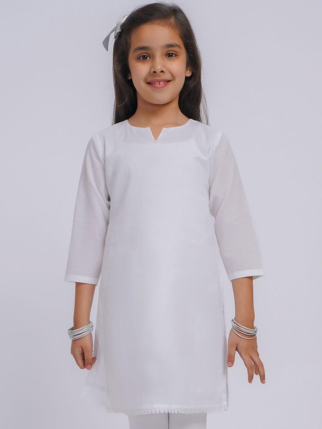 Buy VASTRAMAY Girls Notched Round Neck Cotton Straight Kurta - Kurtas ...