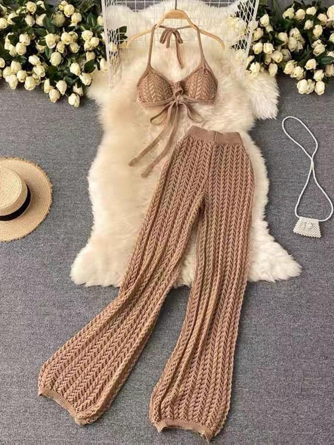 Buy Miss Mosa By Akanksha Women Brown Silvia Crochet Coord Set - Co ...