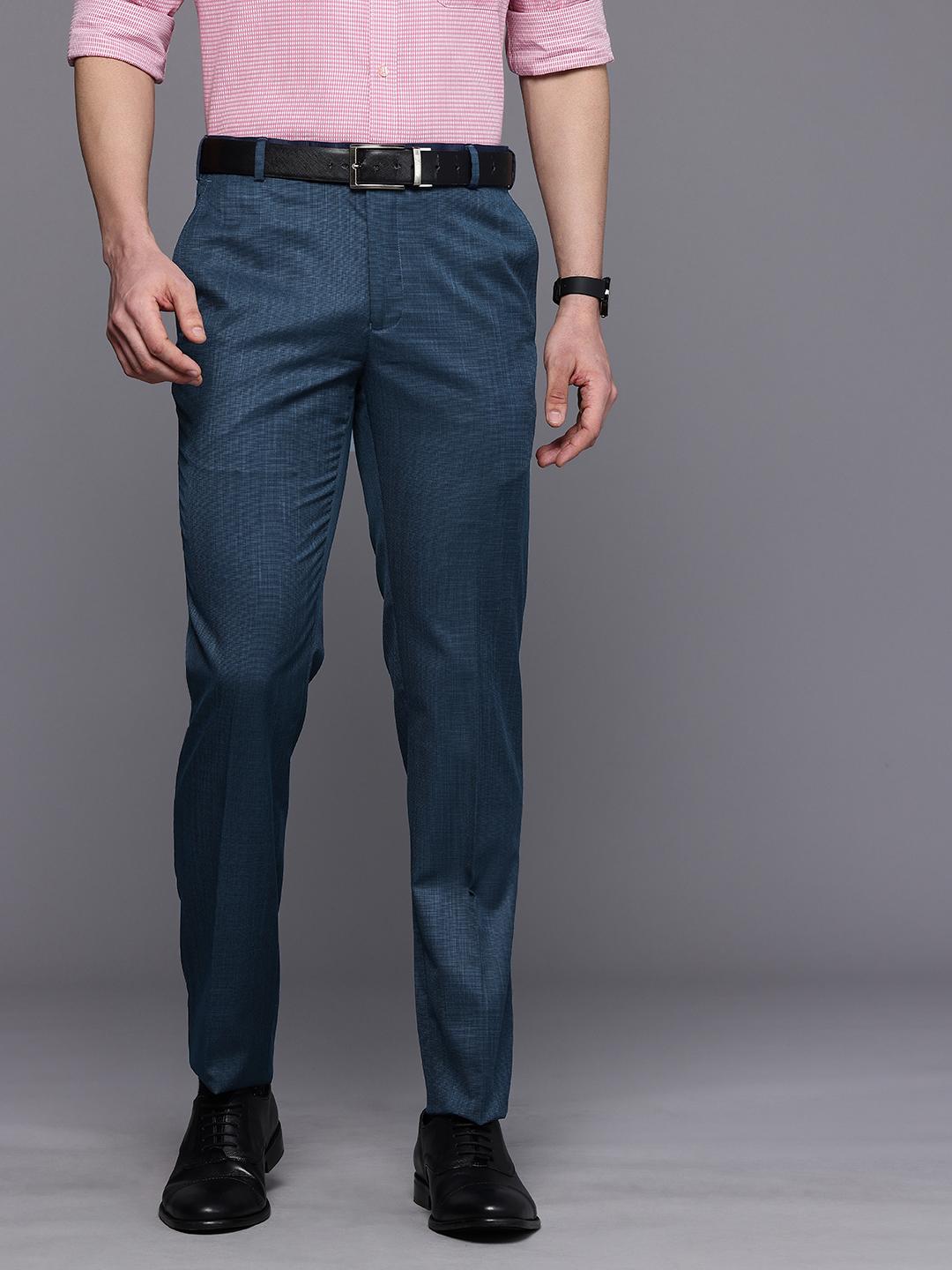 Buy Raymond Men Textured Slim Fit Formal Trousers - Trousers for Men ...