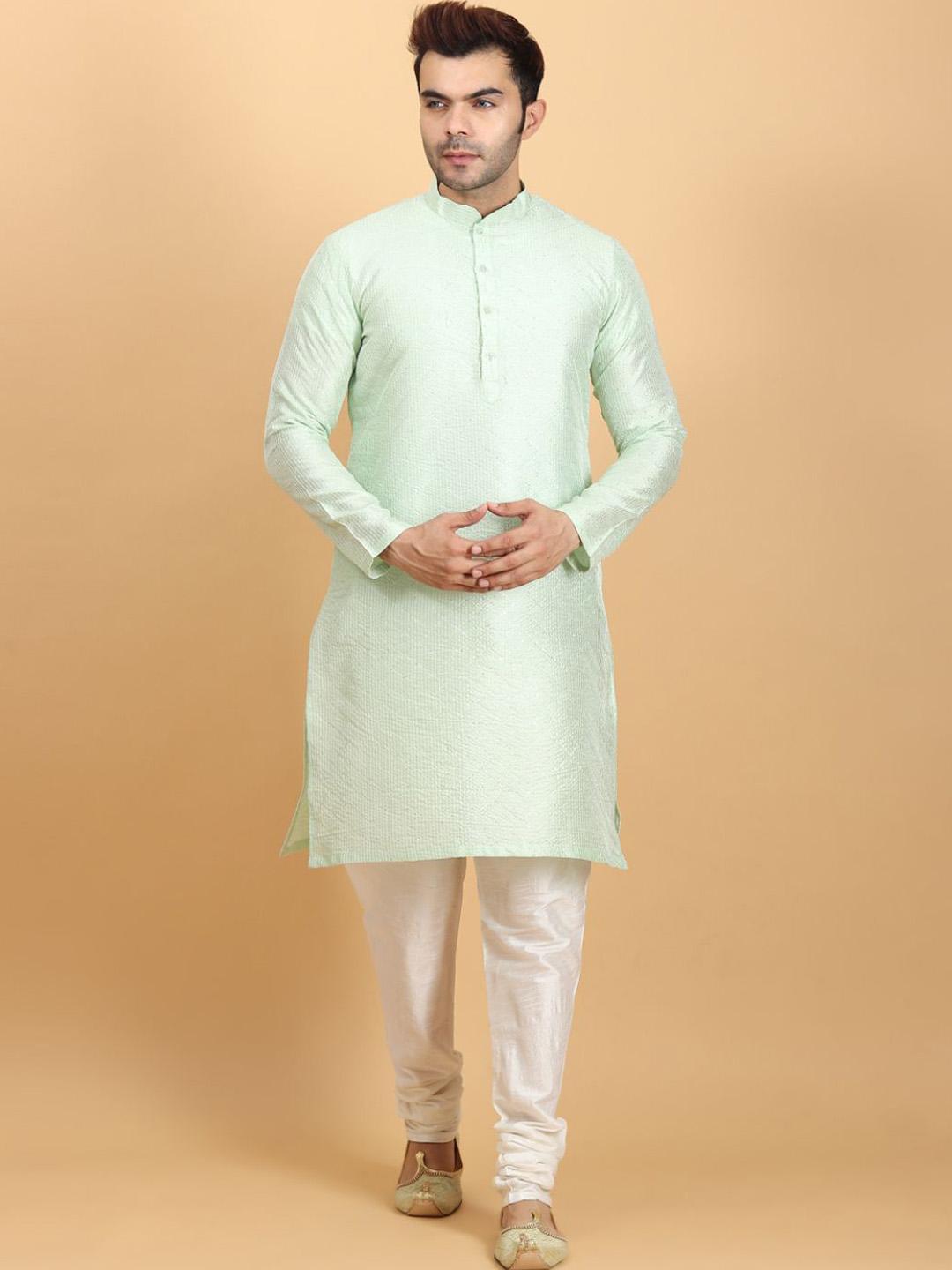Buy Ethluxis Woven Design Embroidered Mandarin Collar Straight Thread ...