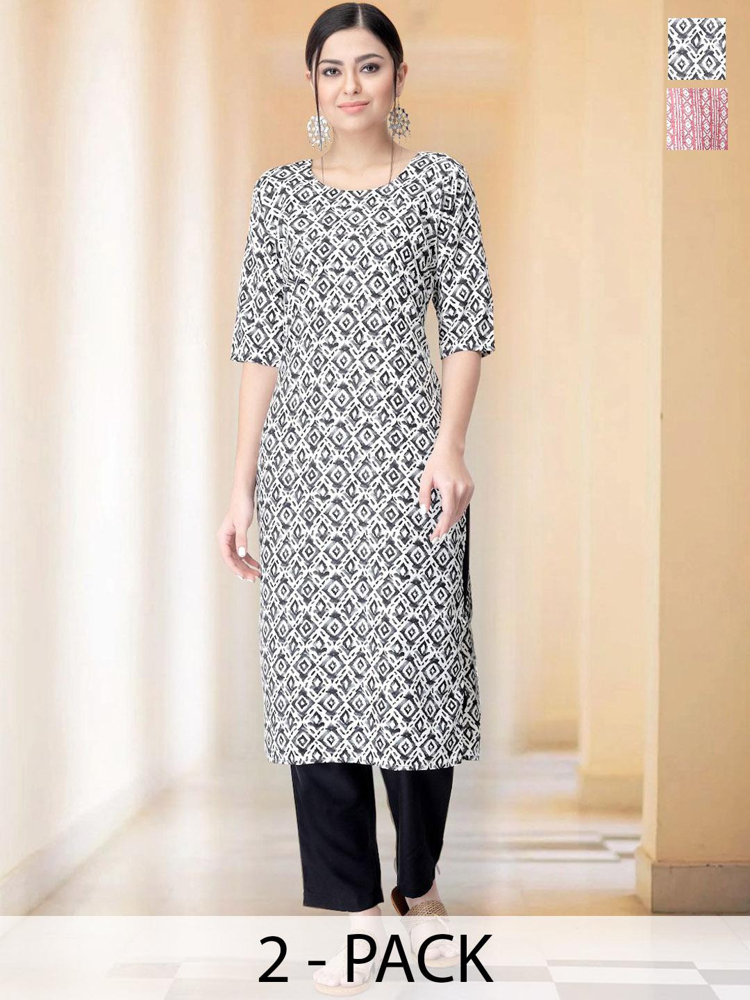 Buy 7Threads Selection Of 2 Geometric Printed Round Neck Straight ...