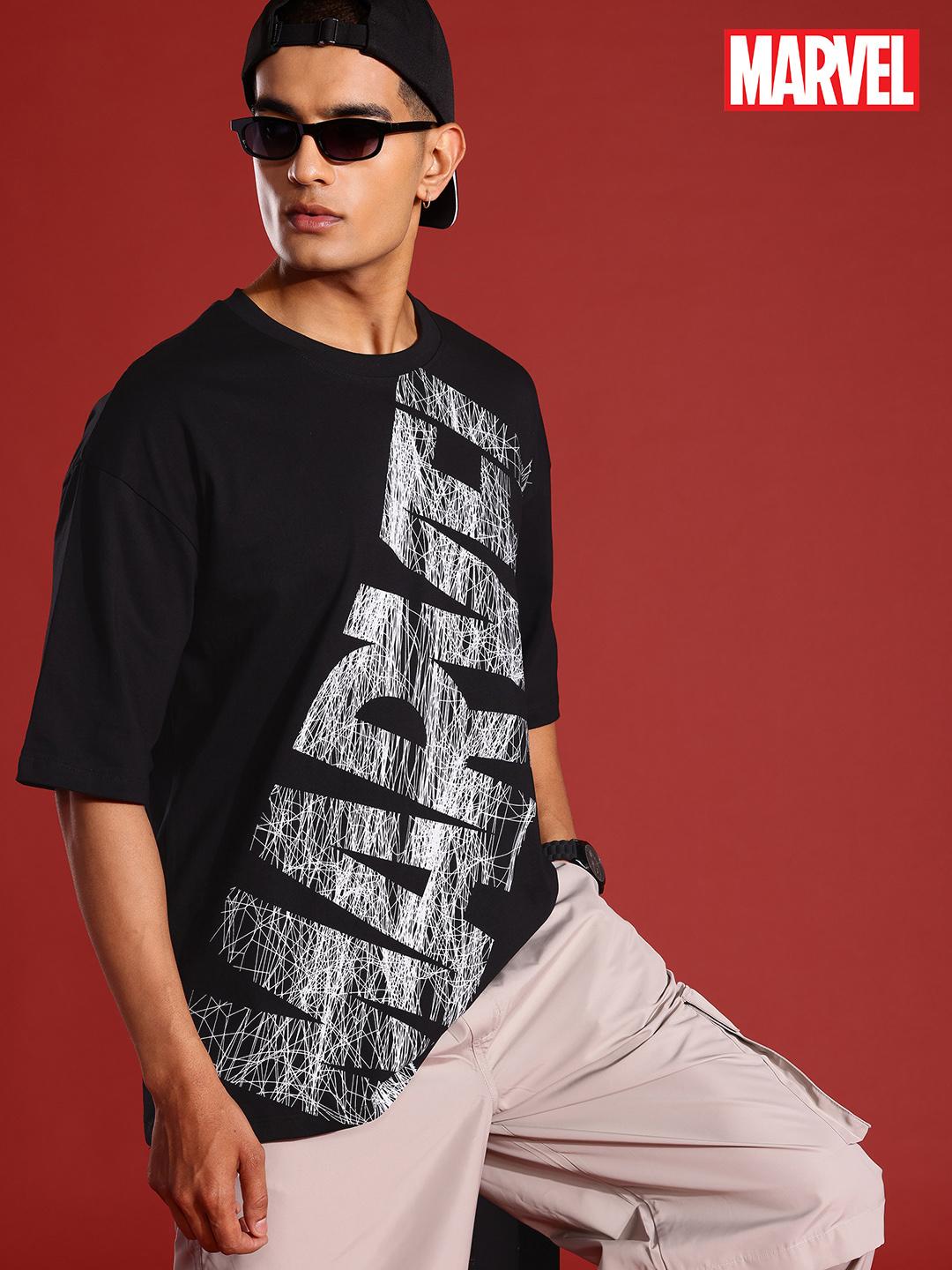 Buy MARVEL STREET Typography Printed Drop Shoulder Sleeves Pure Cotton ...