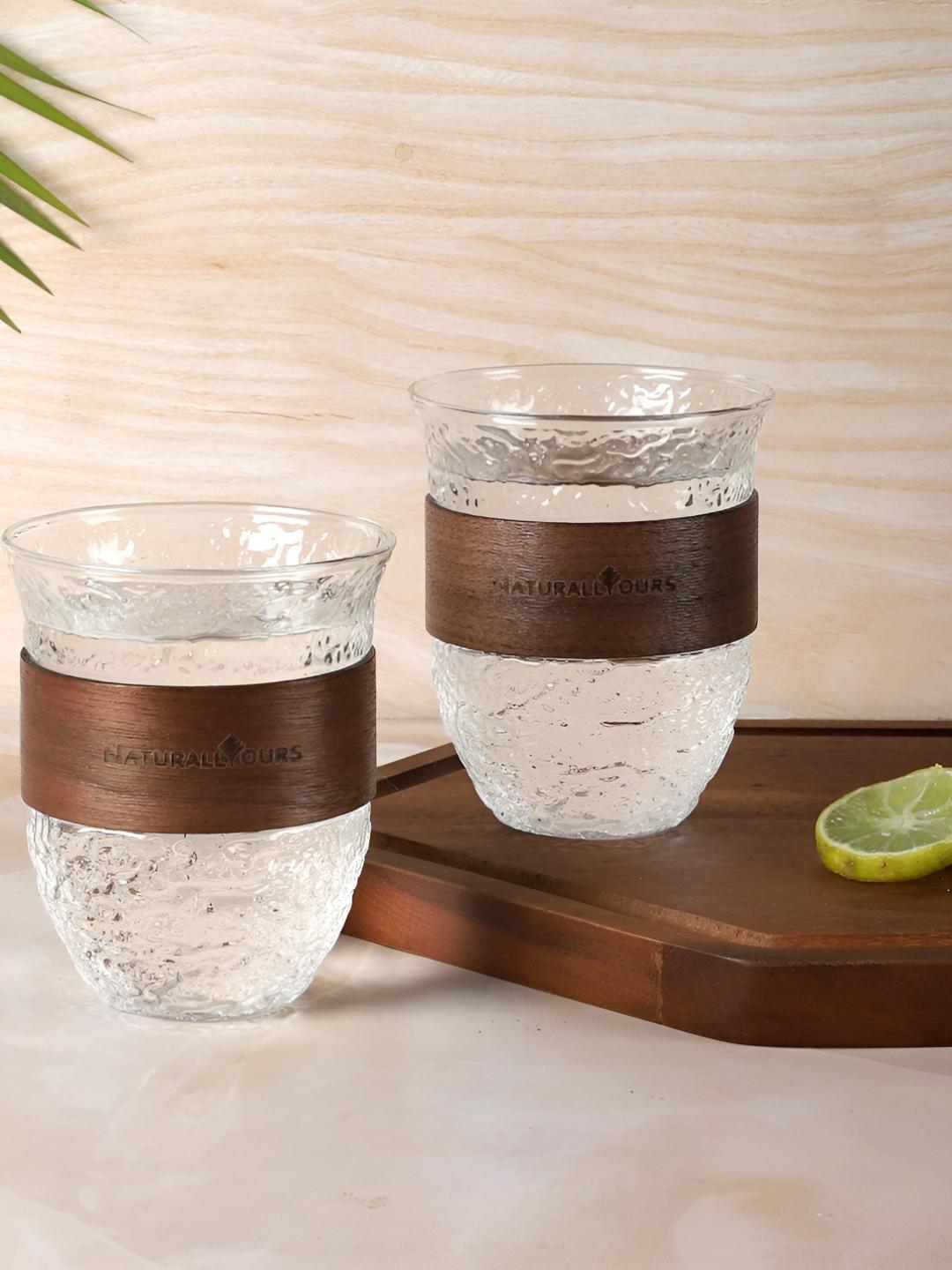 Buy NATURALLY YOURS Transparent Textured Glass Handmade 2 Piece Mugs ...