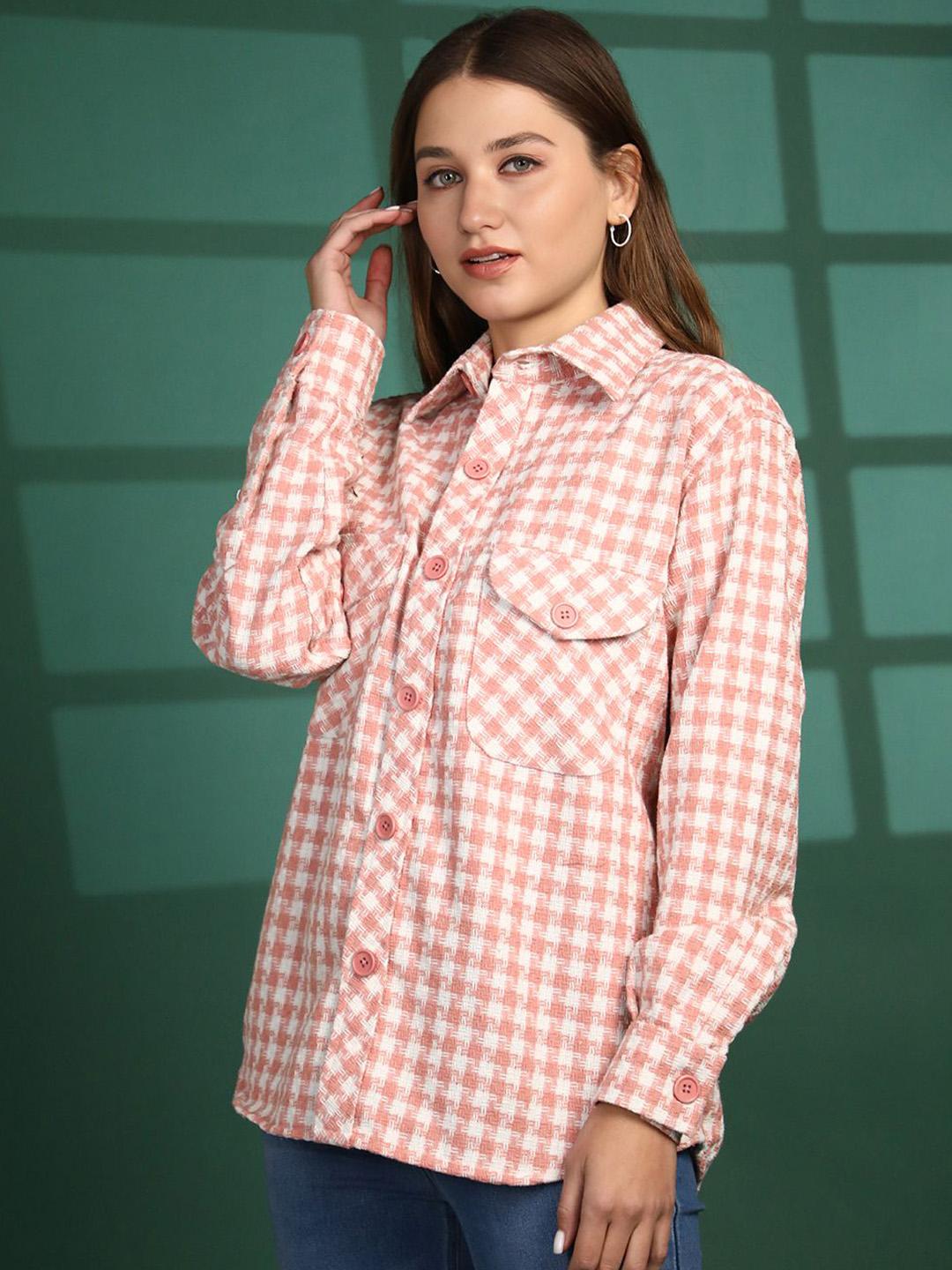 Buy Chemistry Women Checked Spread Collar Relaxed Fit Shacket ...