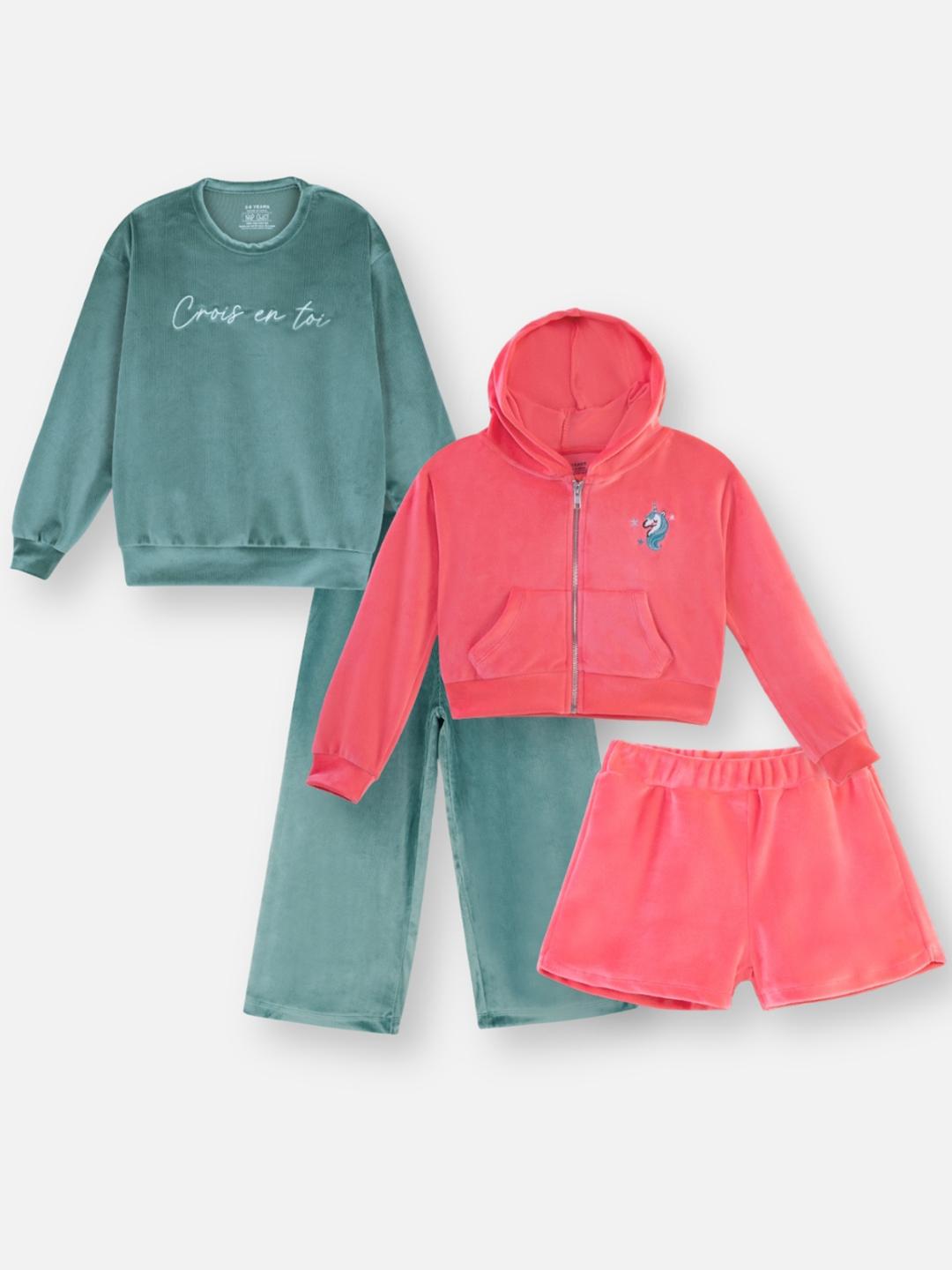 Buy Nap Chief Girls Pack Of 2 Embroidered Relaxed Fit Velvet Sweatshirt ...