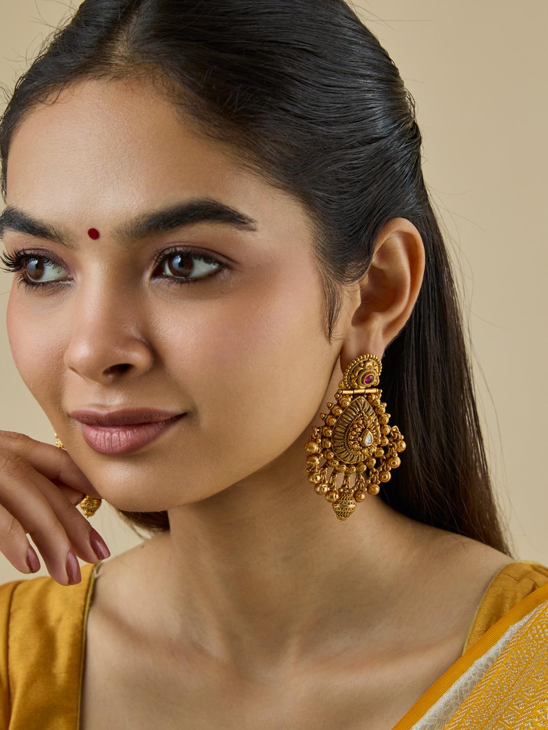 Buy Kushal's Fashion Jewellery Gold Plated Teardrop Shaped Antique Drop ...