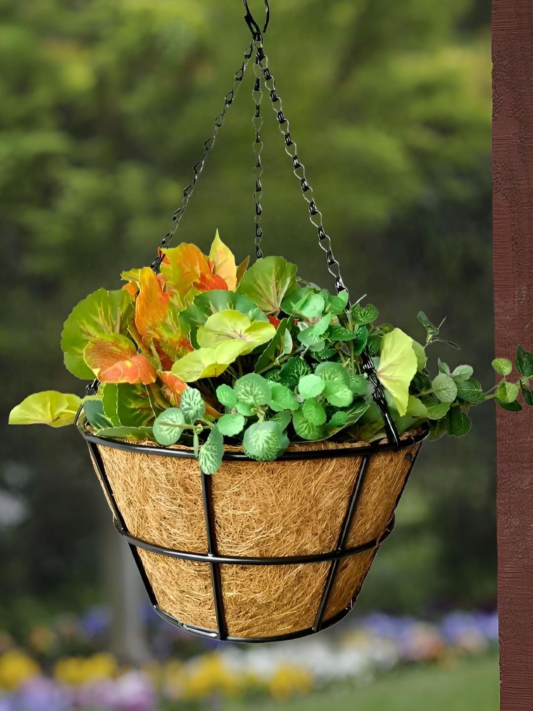 Buy Garden King Set Of 4 Black 10 Inch Grid Wire Coir Hanging Planters ...