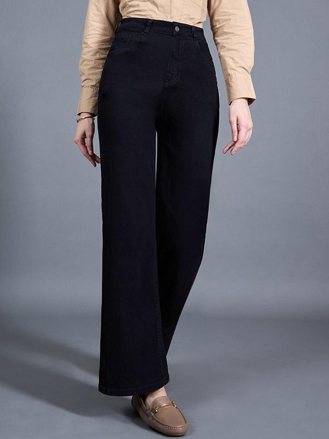 Buy Miss Chase Women Wide Leg High Rise Slash Knee Stretchable Jeans ...