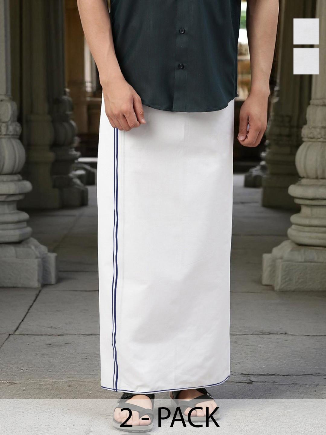 Buy WHITE HEART Men Pack Of 2 Pure Cotton Single Layer Dhoti With ...