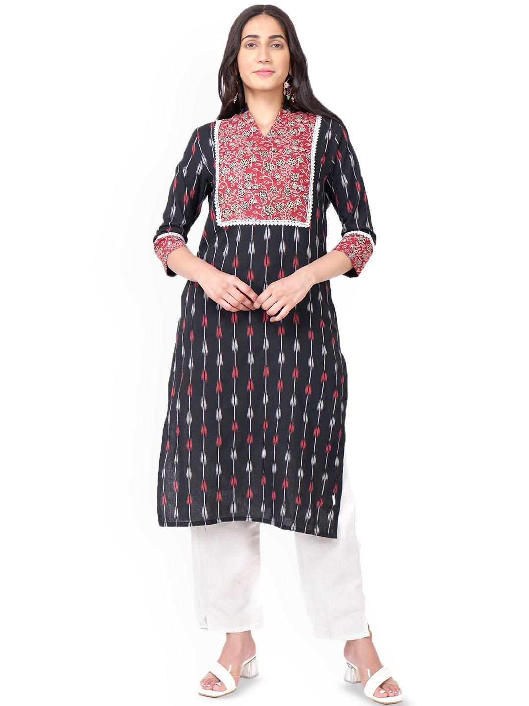Buy Jivitha Floral Woven Design Cotton Straight Kurta - Kurtas for ...