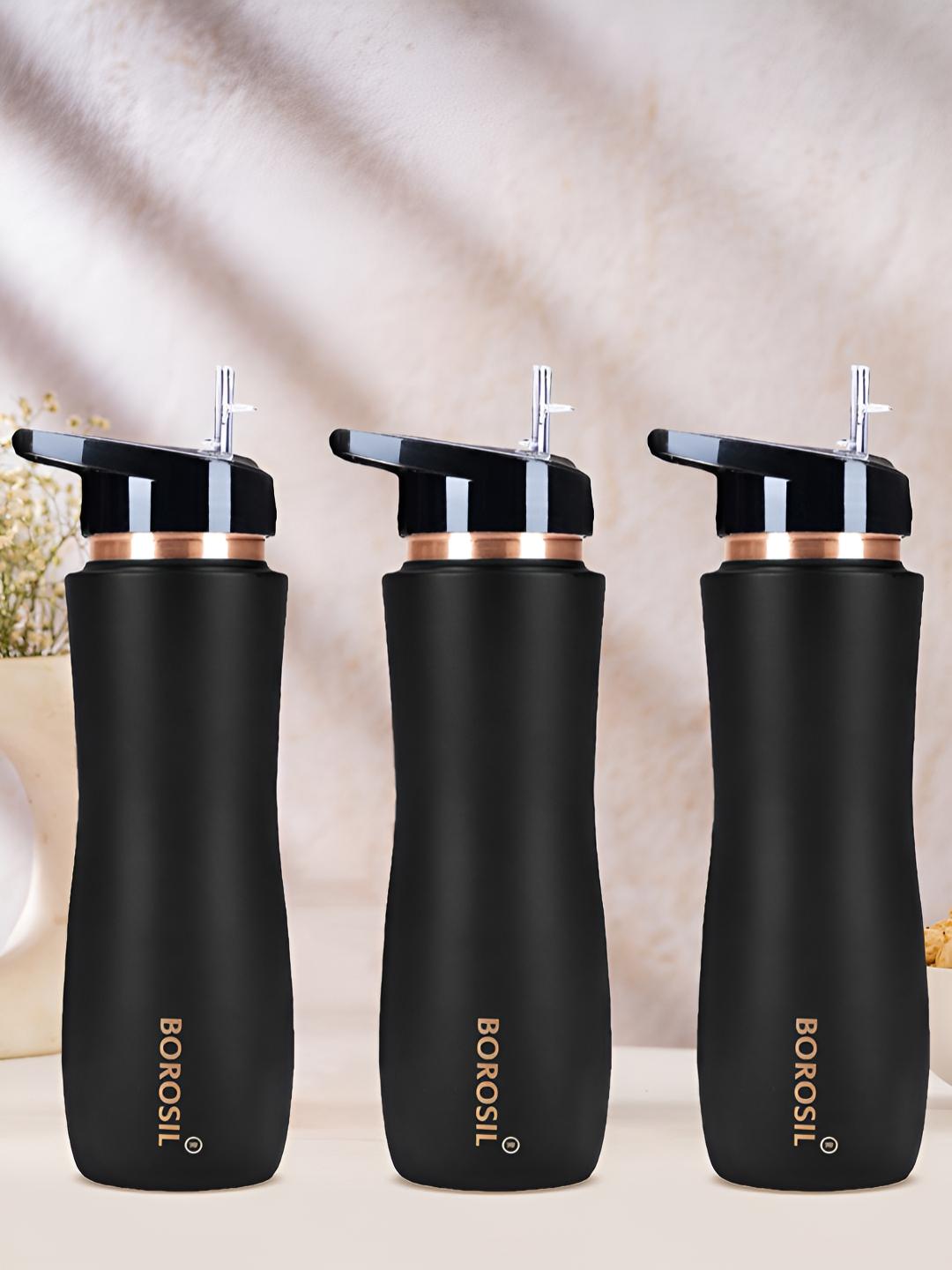 Buy BOROSIL Black 3 Pieces Copper Solid Water Bottle 750ml Each - Water ...