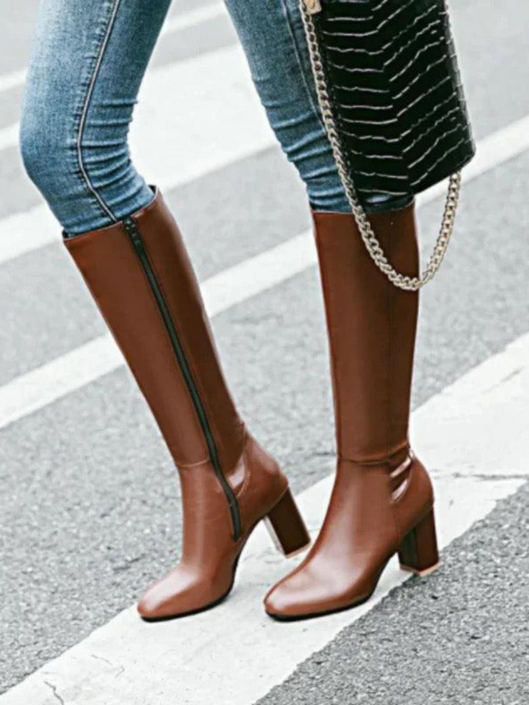 Buy Miss Mosa By Akanksha Women Brown Isabelle Leather Boots - Boots ...
