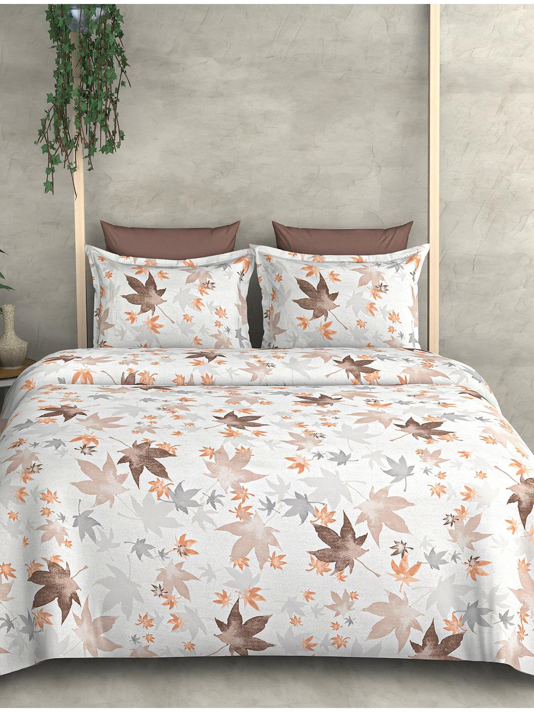 Buy Cortina Cream Leaf Microfiber 140 TC Super King Bedsheet With 2 ...
