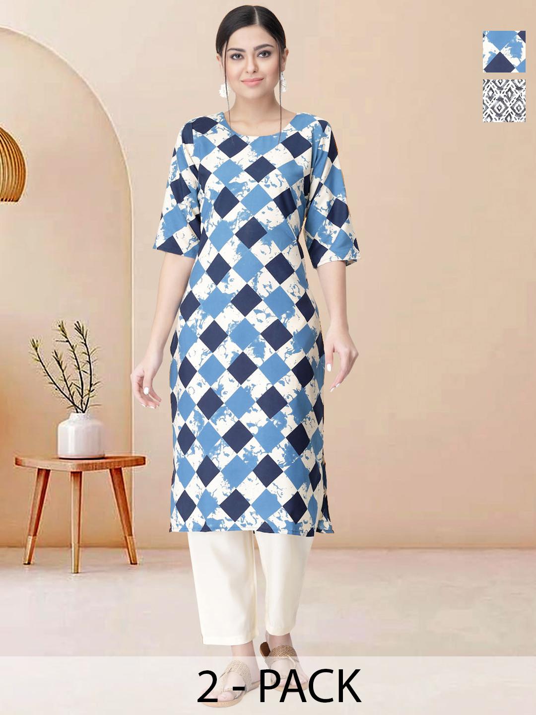 Buy Moda Rapido Pack Of 2 Printed Straight Kurta With Trousers - Kurta ...