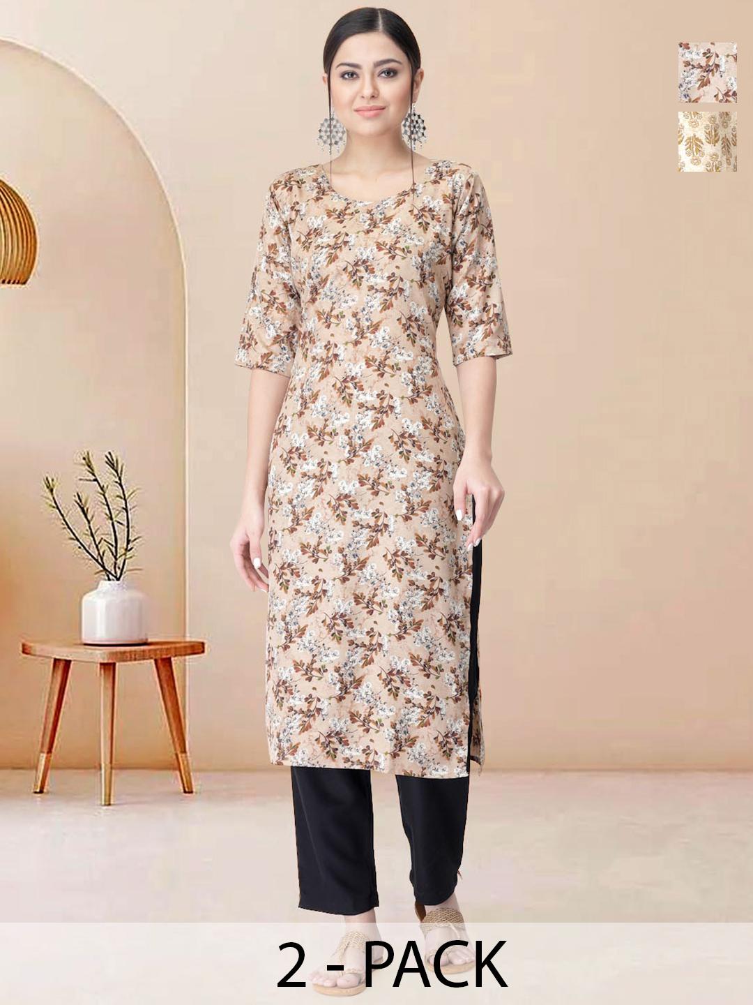 Buy Moda Rapido Pack Of 2 Printed Straight Kurta With Trousers - Kurta ...
