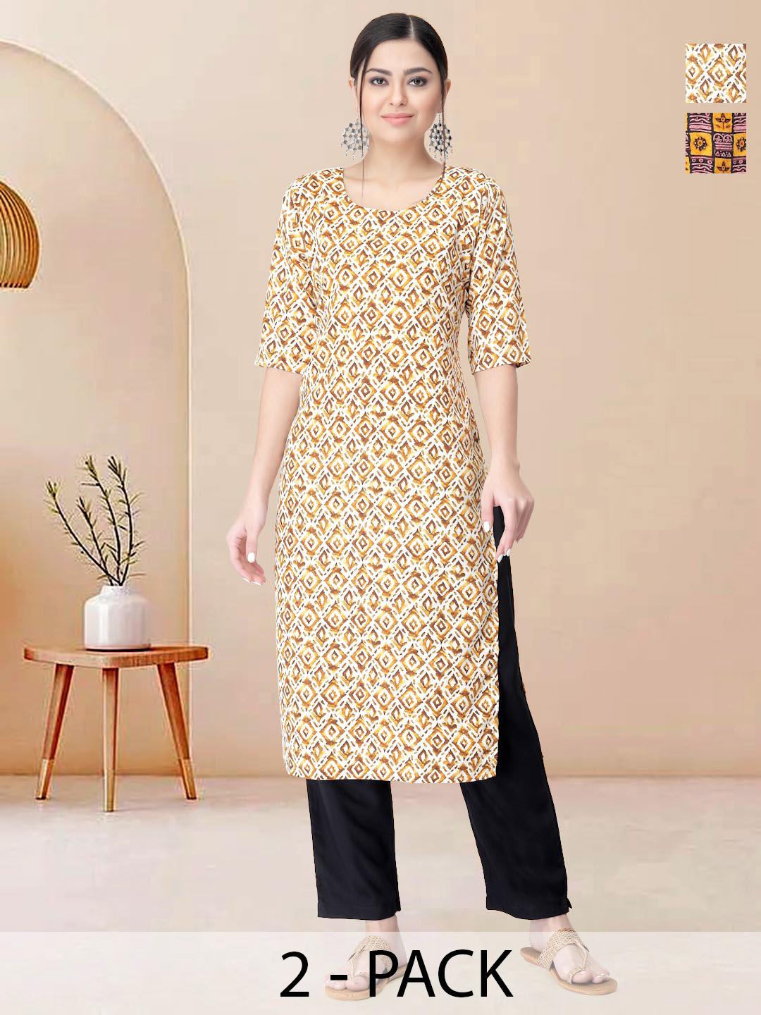 Buy Moda Rapido Pack Of 2 Printed Straight Kurta With Trousers - Kurta ...