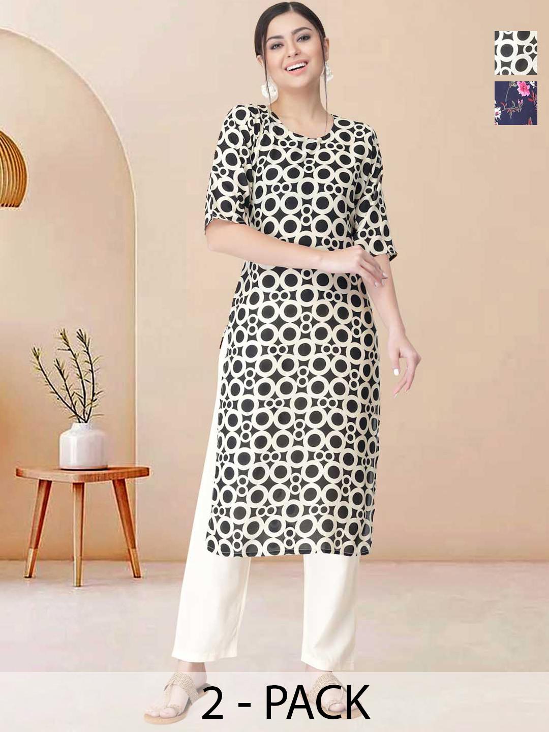 Buy Moda Rapido Pack Of 2 Printed Straight Kurta With Trousers - Kurta ...