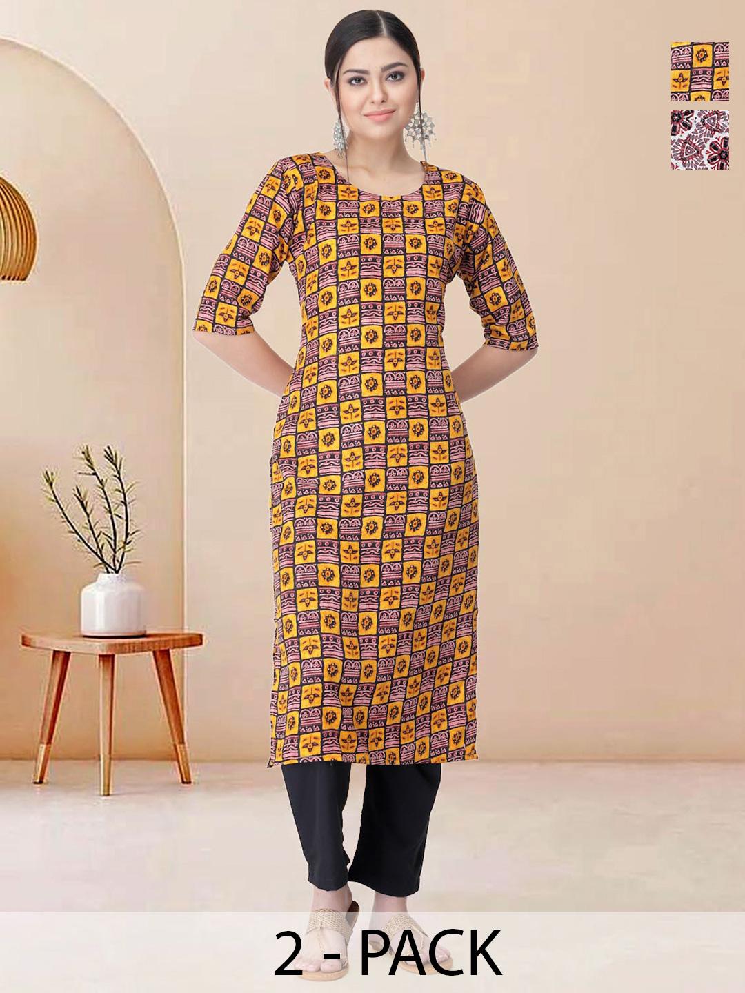 Buy Moda Rapido Pack Of 2 Printed Straight Kurta With Trousers - Kurta ...