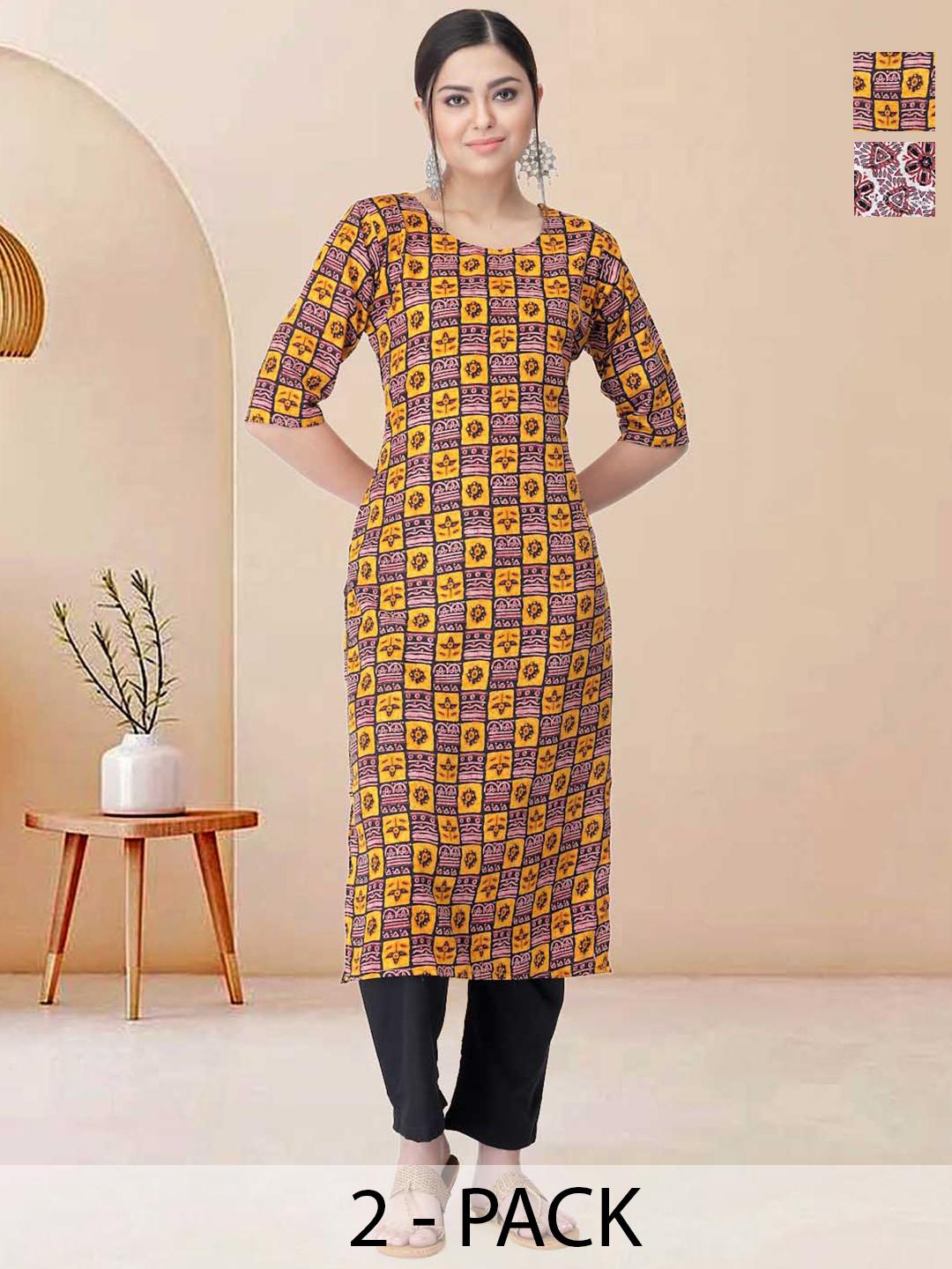 Buy Moda Rapido Pack Of 2 Printed Straight Kurta With Trousers - Kurta ...