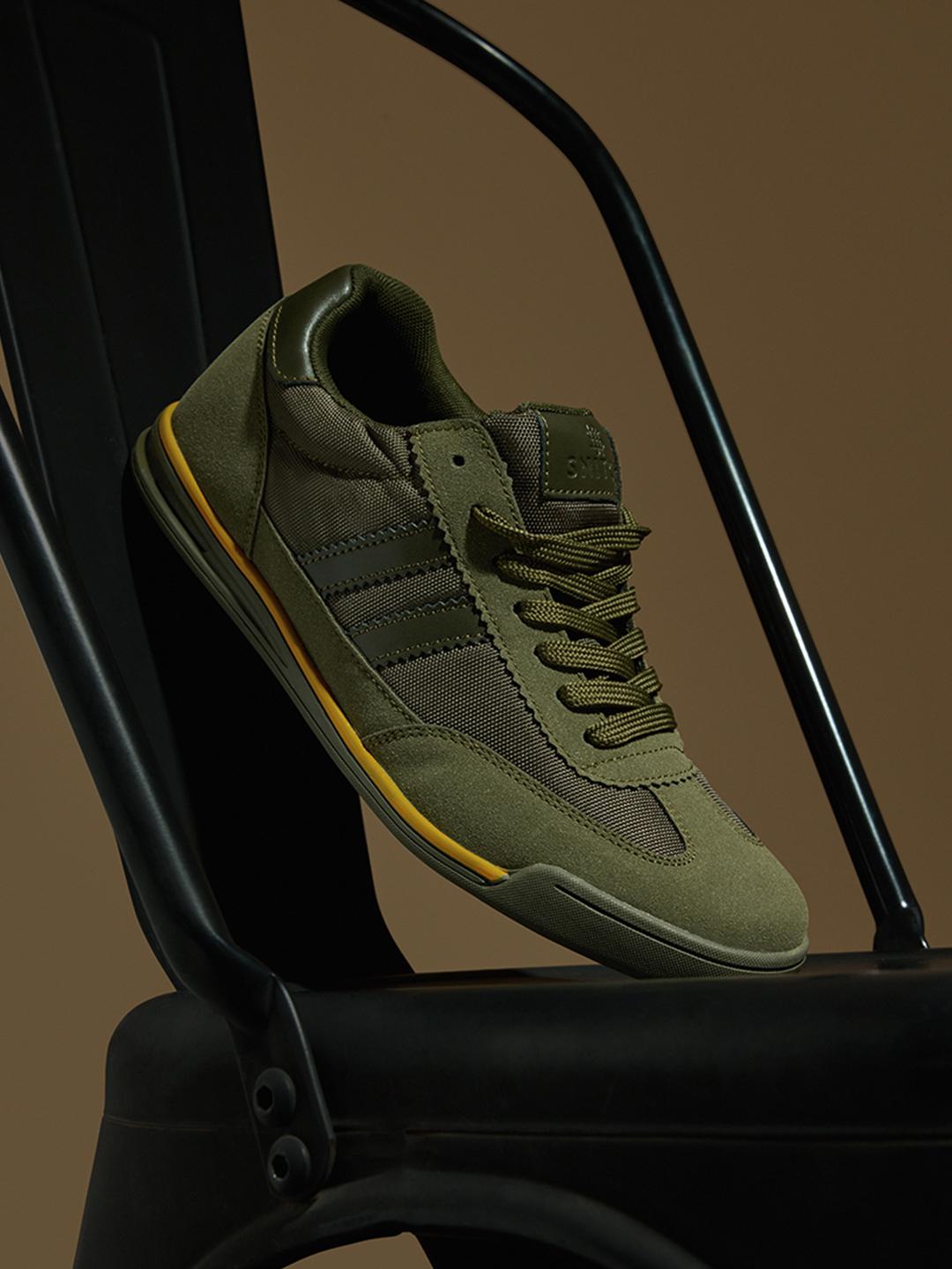 Buy Snitch Men Olive Green Striped Sneakers - Casual Shoes for Men ...